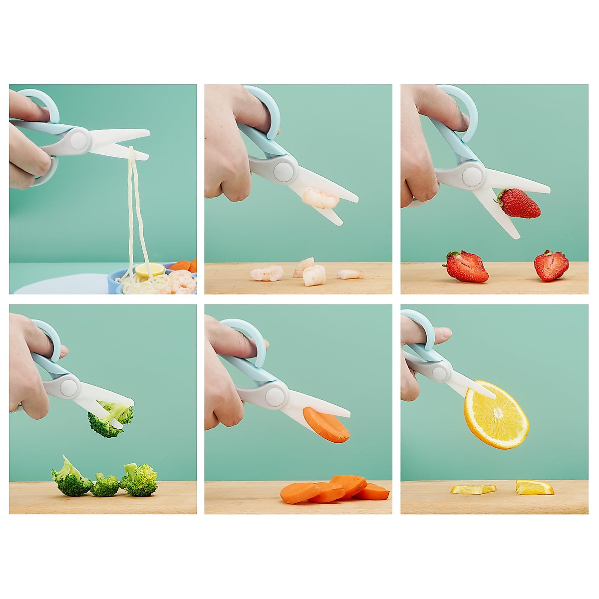 Ceramic Scissors for Baby Food Cutting, Safety Healthy BPA Free Toddler Feeding Shears with Protective Blade Cover and Portable Travel Case-Blue/Grey