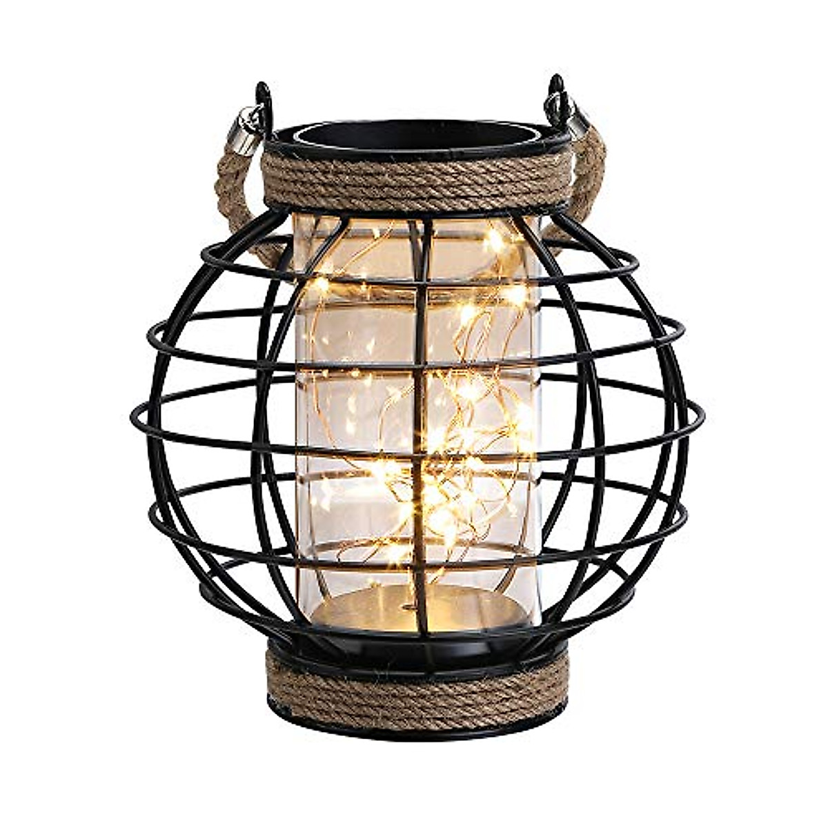 JHY DESIGN Metal Cage LED Lantern Battery Powered,7.3" Tall Cordless Accent Light with 20pcs Fairy Lights.Great for Weddings, Parties, Patio, Events for Indoors/Outdoors.