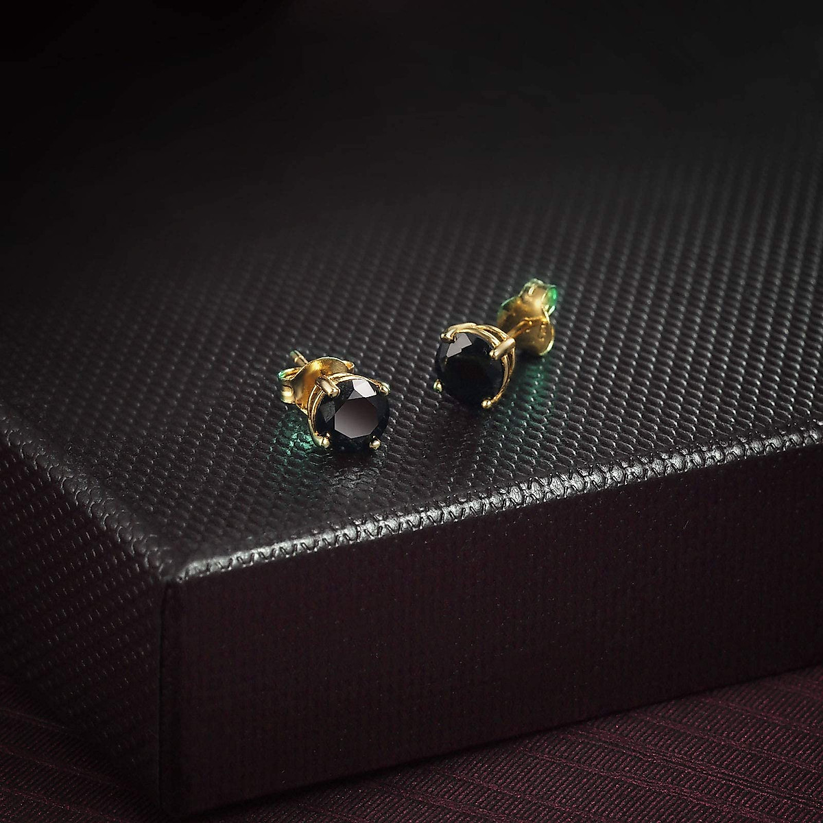 Foruiston 925 Sterling Silver Black Stud Earrings for Women and Men, Solitaire Cubic Zirconia Round & Princess Cut Heart-Shaped, 6mm (Round-Cut, Gold)