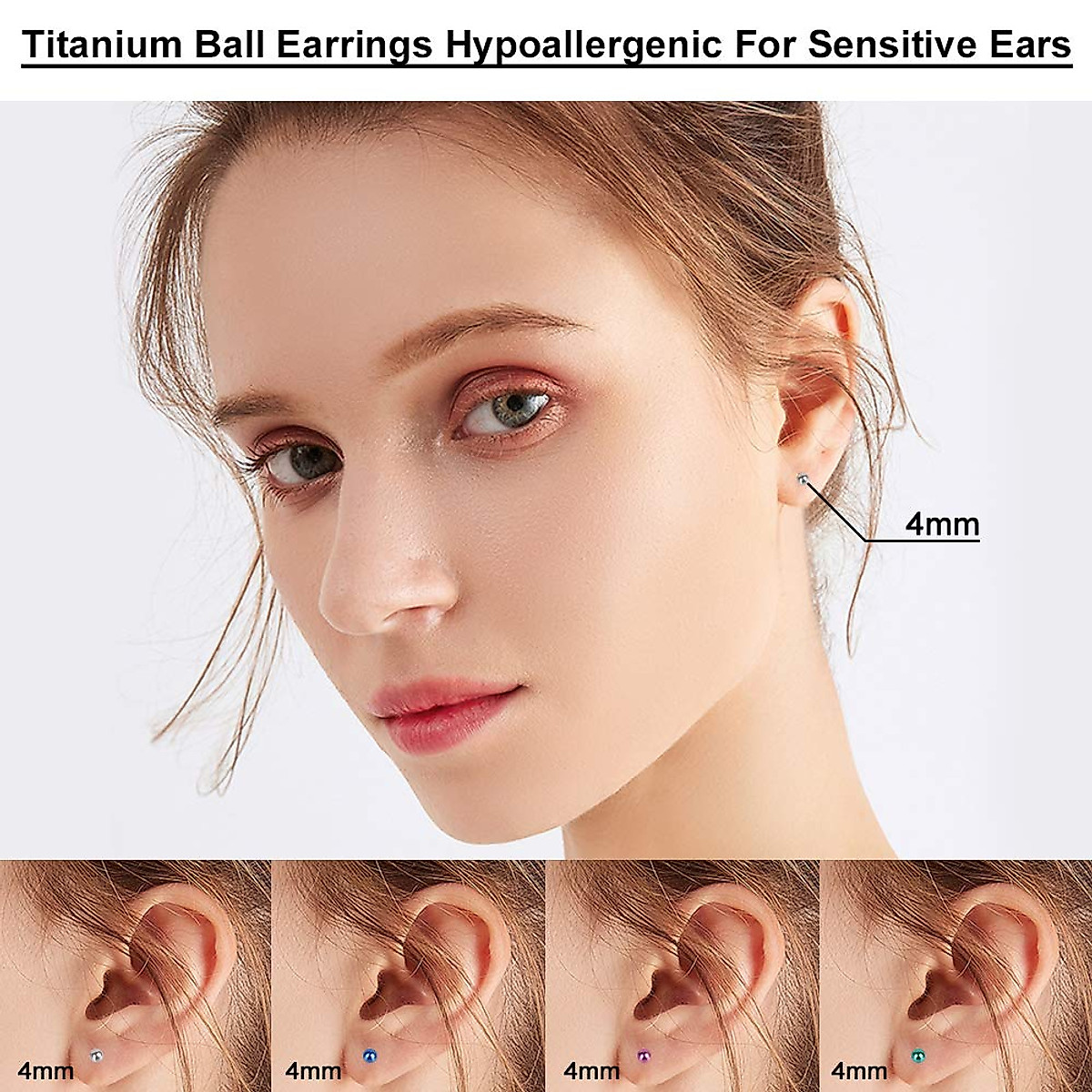 VGACETI 3mm 4mm Hypoallergenic Pure Titanium Ball Post Stud Earrings for Sensitive Ears in Multiple Colors for Women Men High Polished (Shiny Grey Diameter:4.0mm)