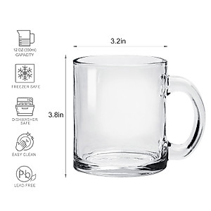Accguan Glass Coffee Mug Set, (8 Pack) 12 Ounce with Convenient Handle, Tea Glasses for Hot/Cold Beverages, Thermal Shock Resistant, Tempered Glass, Mugs for Cappuccino, Latte, Espresso
