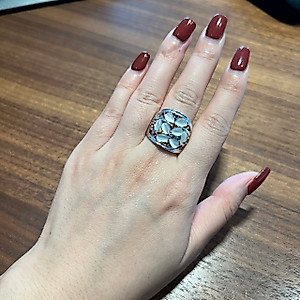 Mytys Waterdrop Cat's Eye Stone Statement Rings for Women Crystal Wide Cocktail Ring Gift (7)