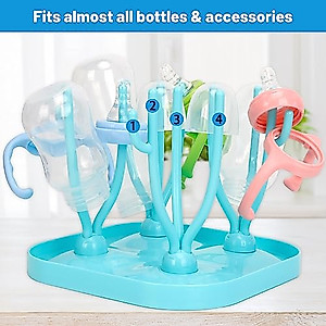 Baby Bottle Drying Rack with Bottle Brush Set, Removable Baby Bottle Holder Baby Bottle Rack Dryer and Baby Bottle Brush Cleaner Nipple Cleaner for Baby Accessories Cleaning Drying Bottle Cup (Blue)