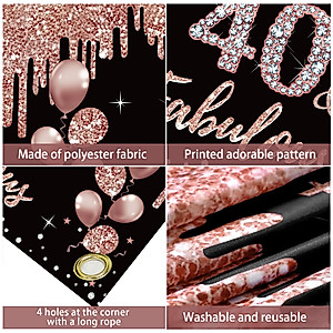 40th Birthday Decorations 40 & Fabulous Birthday Banner for Women, Rose Gold 40 Birthday Theme Sign Party Supplies, Forty Year Old Bday Background Photo Booth for Indoor Outdoor