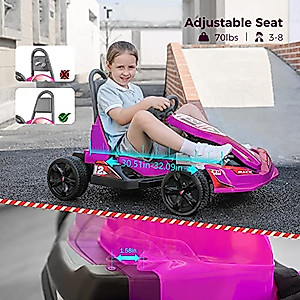ELEMARA Electric Go Kart for Kids, 12V 2WD Battery Powered Ride On Cars with Parent Remote Control for Boys Girls,Vehicle Toy Gift with Adjustable Seat,Safety Belt,MP3,Horn,Music,Pink