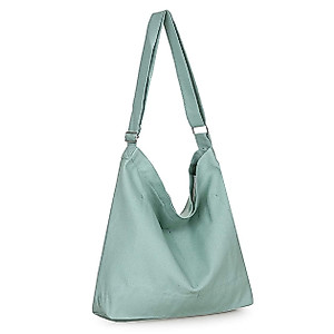 Covelin Women's Retro Large Size Canvas Shoulder Bag Hobo Crossbody Handbag Casual Tote Dark Sea Green