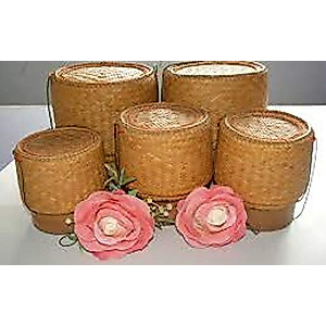 THAI - LAO kitchen bamboo basket kratib sticky rice cooker amp steamer handmade 5 pcs