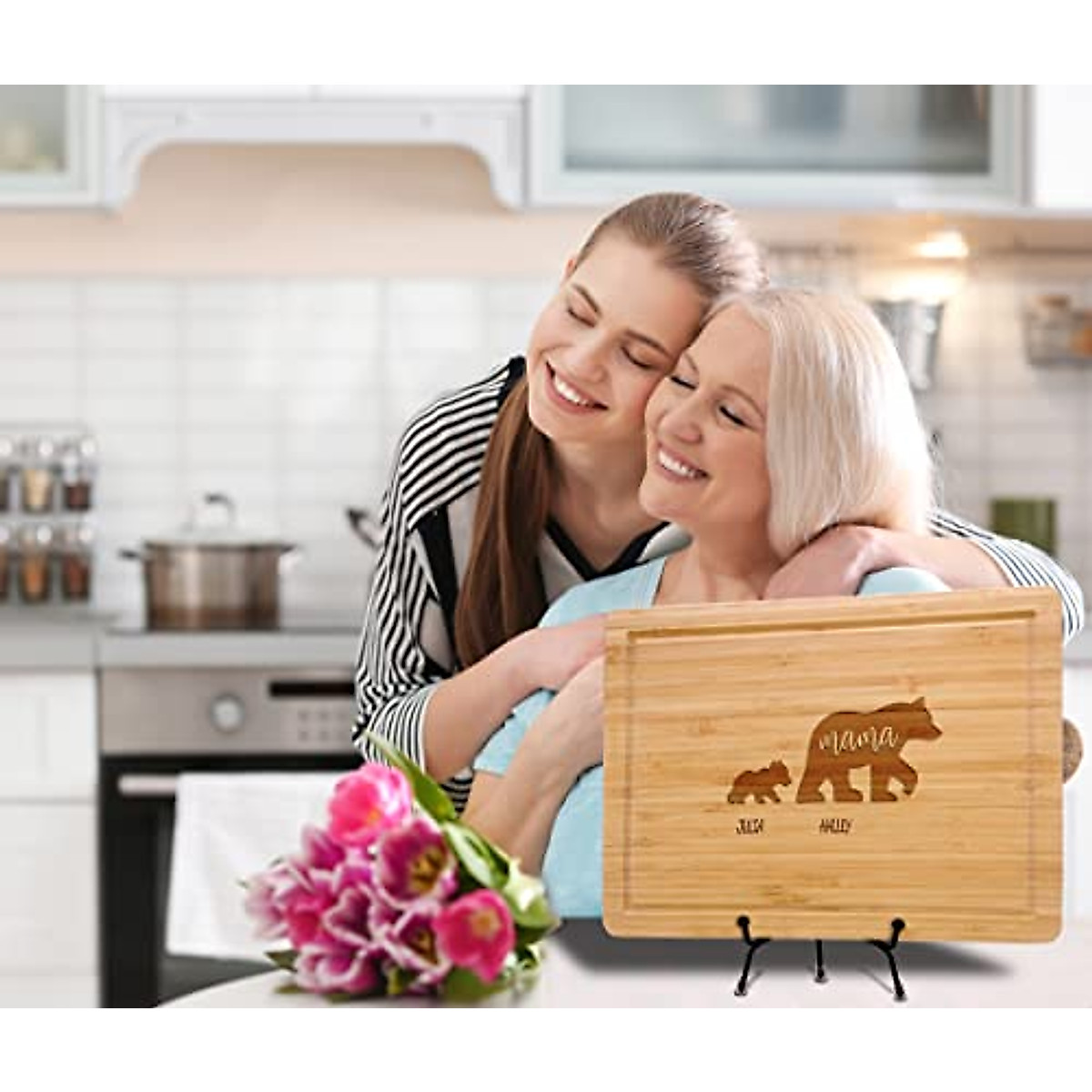 Mothers Day Gifts, Mama Bear Cutting Board with Kids Name, Personallized Mothers Day Gifts for Mom, Mom Birthday Gifts from Daughter Son, New Mom Gifts, Gifts for Women, Made in USA