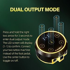 Dragoart Aurora 2 Tattoo Power Supply 1.5-16v Professional Tattoo Power Supply Box for Coil & Rotary Tattoo Machine Pen, Dual Outputs/Colorful LEDs/Touchscreen/Magnetic Base/2 Foot Pedal Modes(Black)