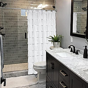 Volens White Shower Curtain Fabric/Ruffle for Bathroom,70in Long