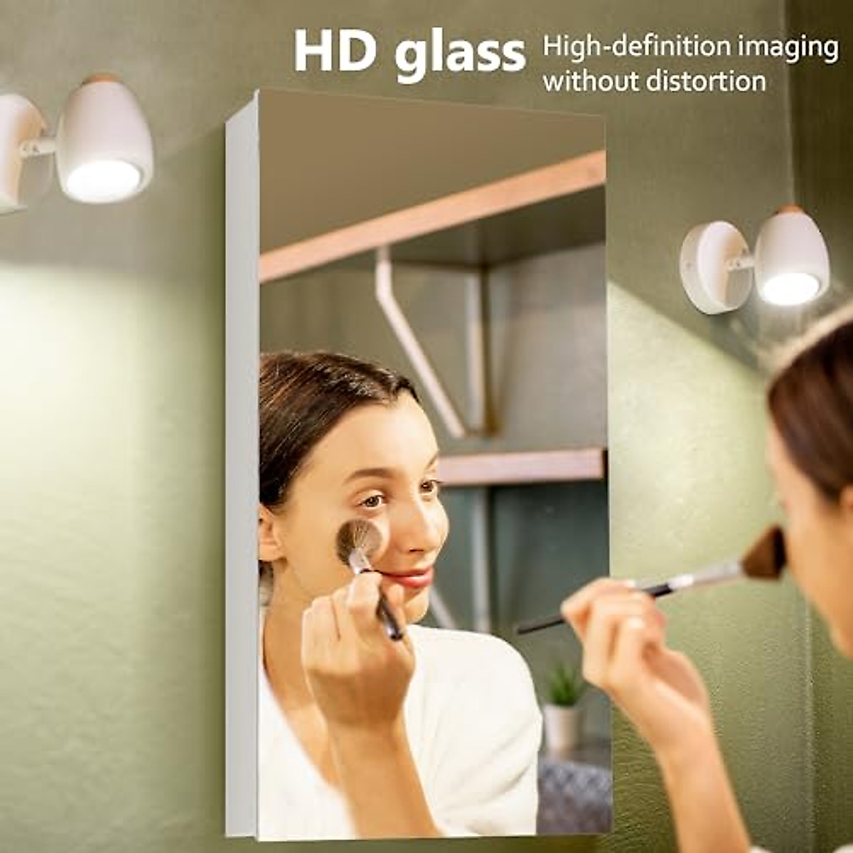 Vacolitel Single-Door Bathroom Medicine Cabinet with Mirror, Recessed or Surface Mount Bathroom Wall Cabinet,Left-Opening (15"X36")