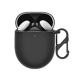 HXFRTYU Case Compatible with Google Pixel Buds Pro, Soft Silicone Shockproof Protective Cover with Carabiner Accessories, Black