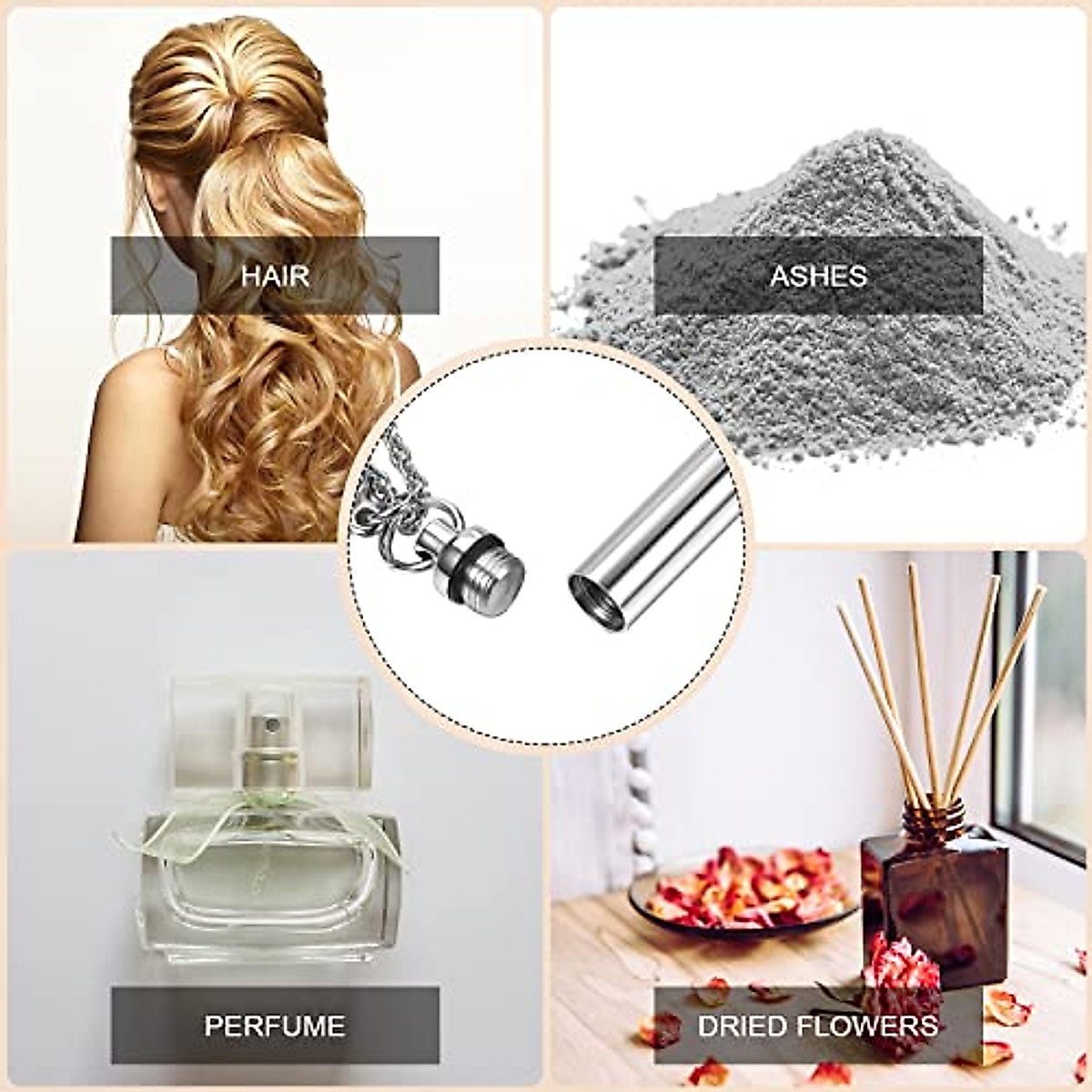 10 Pieces Angel Wing Memorial Keepsake Cylinder Cremation Ashes Necklace Urn Necklaces Holder for Cremation Keepsakes for Men Stainless Jewelry with Filling Kit (0.31 x 1.54 Inch, Silver)