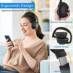 Lavales Bluetooth Headphones Over Ear, 60H Playtime Active Noise Canceling Wireless Headphones with Microphone for TV, Low Latency Headset for Home HiFi Stereo Office Cellphone PC