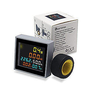 KETOTEK AC Current Voltage Amperage 6in1 Power Energy Monitor LCD Digital Display Voltmeter Ammeter AC 50.0-300.0V 100A Mini Multimeter Volt Amp Watt Meter with Current Transformer CT