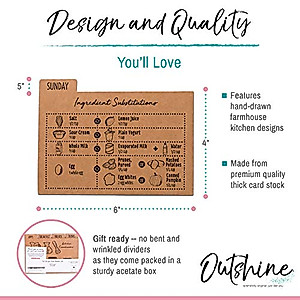 OUTSHINE Premium Kraft Recipe Cards Dividers 4x6 with Tabs (Set of 24) | Recipe Box Dividers Made of Thick Cardstock | Includes 28 Adhesive Labels and Printed Cooking Tips | Best Kitchen Gift