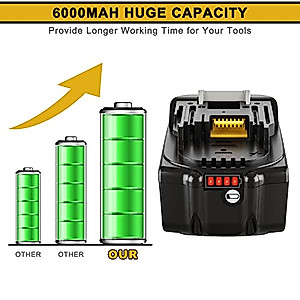 Upgraded to 6.0Ah BL1860B Replacement Battery Compatible with Makita 18V Battery Lithium Ion BL1860 BL1850 BL1850B BL1840 BL1840B BL1830 BL1830B BL1815 BL1815B LXT-400