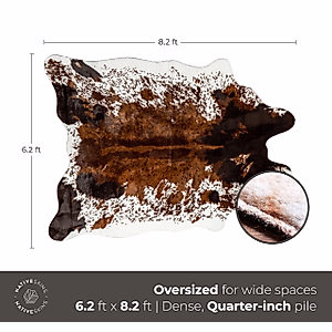 NativeSkins Faux Cowhide Rug – Earthy Browns (Oversized) | 6.2ft x 8.2ft | Triple-Layer Support | Ultra-Soft Pile | Hand-Cut, Faux Suede No-Slip Backing | Western Rug | Cow Hide Animal Print Rug