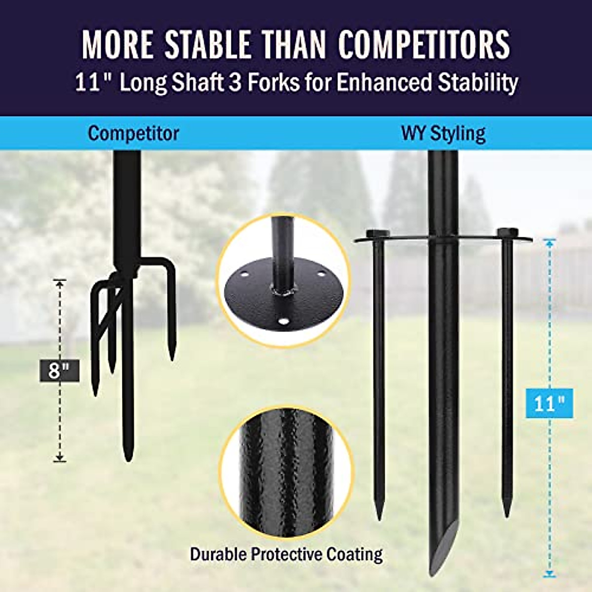 WY String Light Poles for Outdoor String Light - Light Pole with Hooks & Solar Panel Base to Hang up LED Lighting - Backyard, Garden, Patio, Deck Lighting Stand for BBQ, Party, Bistro & Weddings