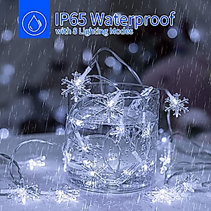 Solar Christmas Snowflake String Lights 100 Led 32.9 Feet Outdoor Waterproof Fairy Lights with 8 Lighting Modes for Wedding, Party, Tree, Room, Garden, Patio, Yard, Home(Pure White)