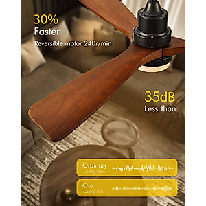 Chriari Ceiling Fans with Lights, 60" Wood Ceiling Fan with Remote Control, 3 Walnut Fan Blades Reversible Quiet DC Motor 6 Speeds Timing Farmhouse Ceiling Fan for Patios Bedroom Living Room