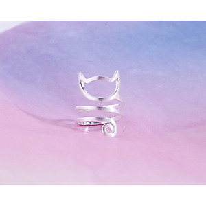 Helen de Lete Innovative Lovely Cat Kitty Sterling Silver Ring L Size