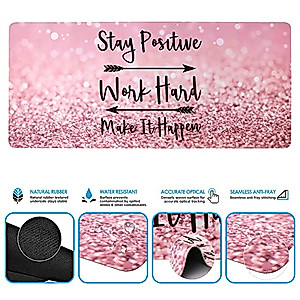 iCasso Keyboard Mouse Pad Set,Extended Gaming Mouse Pad+Keyboard Wrist Rest Support , Memory Foam, Easy Typing Pain Relief, 3Pcs (35.4×15.7 in) XXL Ultra Thick Desk Mat -Pink Stay Positive