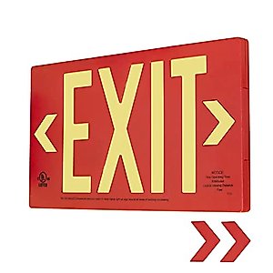 LFI Lights | Photoluminescent Exit Sign | Red Thermoplastic Housing | 50' Viewing Distance | Wall, Ceiling, or Side Mount | Single Sided | Optional Knockout Arrows | UL Listed | PA3-R-50-S