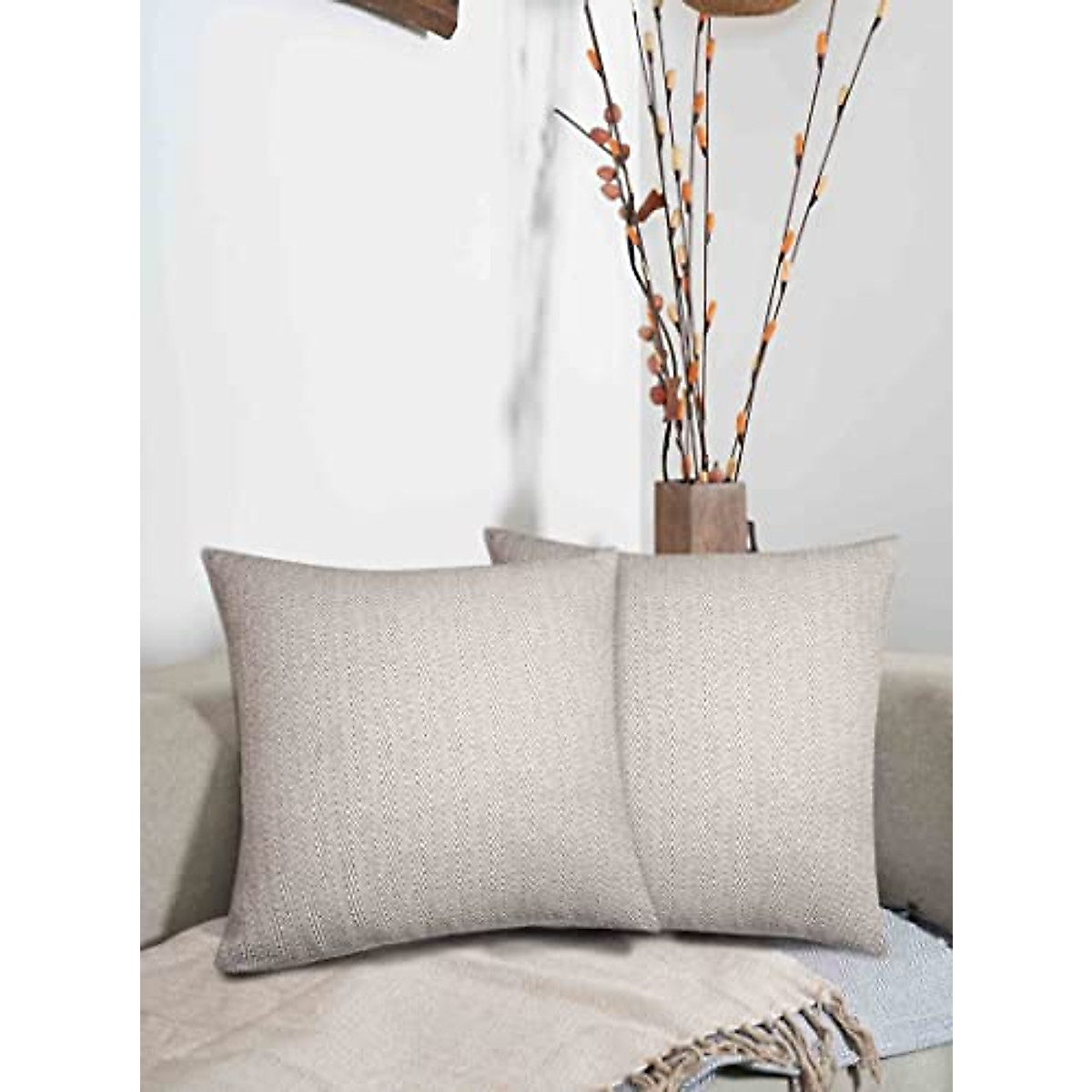 WHITEWRAP Throw Pillow Cover| Pillow Cases for Living Room| Decorative Farmhouse Pillow | 18 x 18 inch Pack of 2 Brown