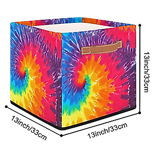 Storage Cube Bins Abstract Art Swirl Tie Dye Large Collapsible Storage Basket with Handle Decorative Storage Boxes for Toys Organizer Closet Shelf Nursery Kid Bedroom,13x13x13
