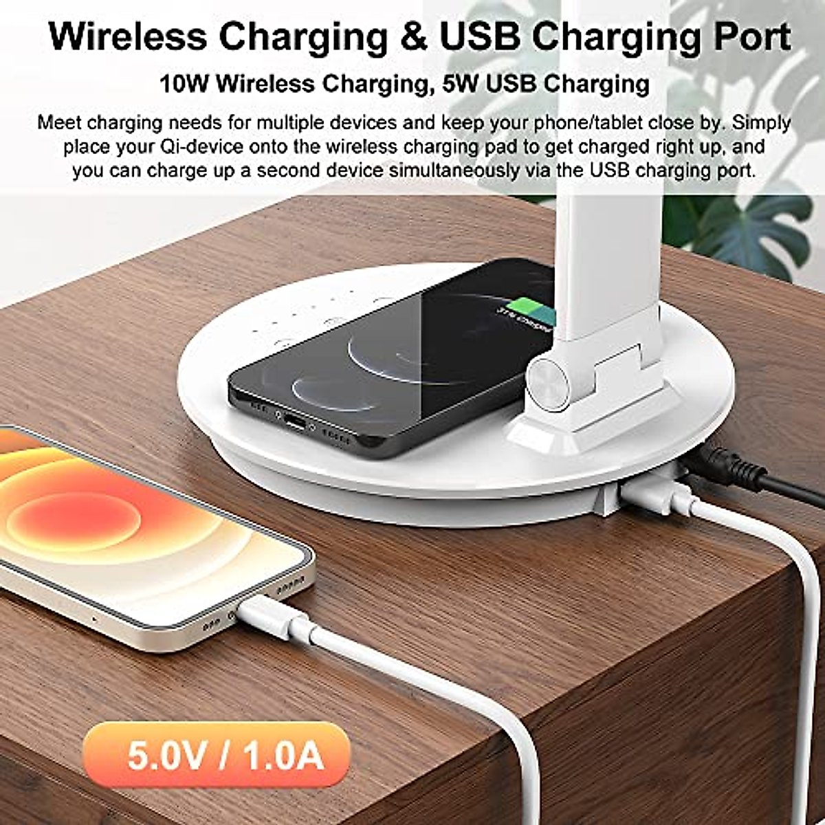 Vansuny LED Desk Lamp with Wireless Charger USB Charging Port Touch Control Dimmable Office Lamp 1h Timer 5 Color Modes 6 Brightness Levels Eye-Caring Table Lamp for Home Office Bedroom White