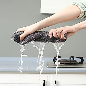 Puomue Microfiber Kitchen Towels and Dishcloths Set, 26 X 18 Inch and 12 X 12 Inch, Set of 12 Bulk Lint Free Dish Towels for Drying Dishes, Grey