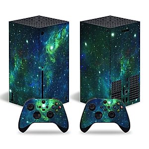DOMILINA Full Body Vinyl Skin Stickers Decal Cover for Series X Console & Controllers(Green Galaxy)