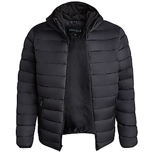 Perry Ellis Men's Winter Jacket - Soft Fleece Quilted Packable Puffer Hooded Down Jackets - Winter Jackets for Men (S-XXL), Size Large, Ink Black