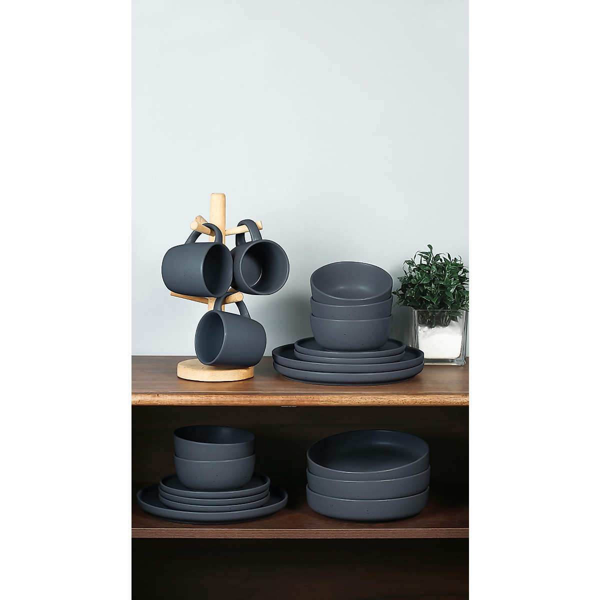 Famiware Dawn Plates and Bowls Sets, 12 Pieces Stoneware Dinnerware Sets, Dishes Set for 4, Microwave and Dishwasher Safe, Charcoal