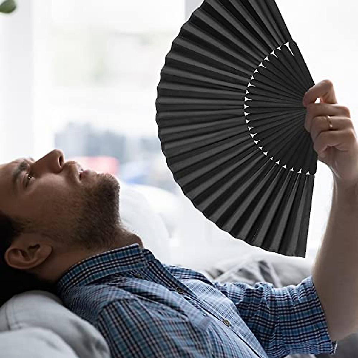 Minelife 2 Pack Bamboo Silk Folding Fan Handheld, Chinese Vintage Retro Fabric Fans, Black Hand Fan for Performance, Dance, Fighting, Wedding, Church, Party & Gift