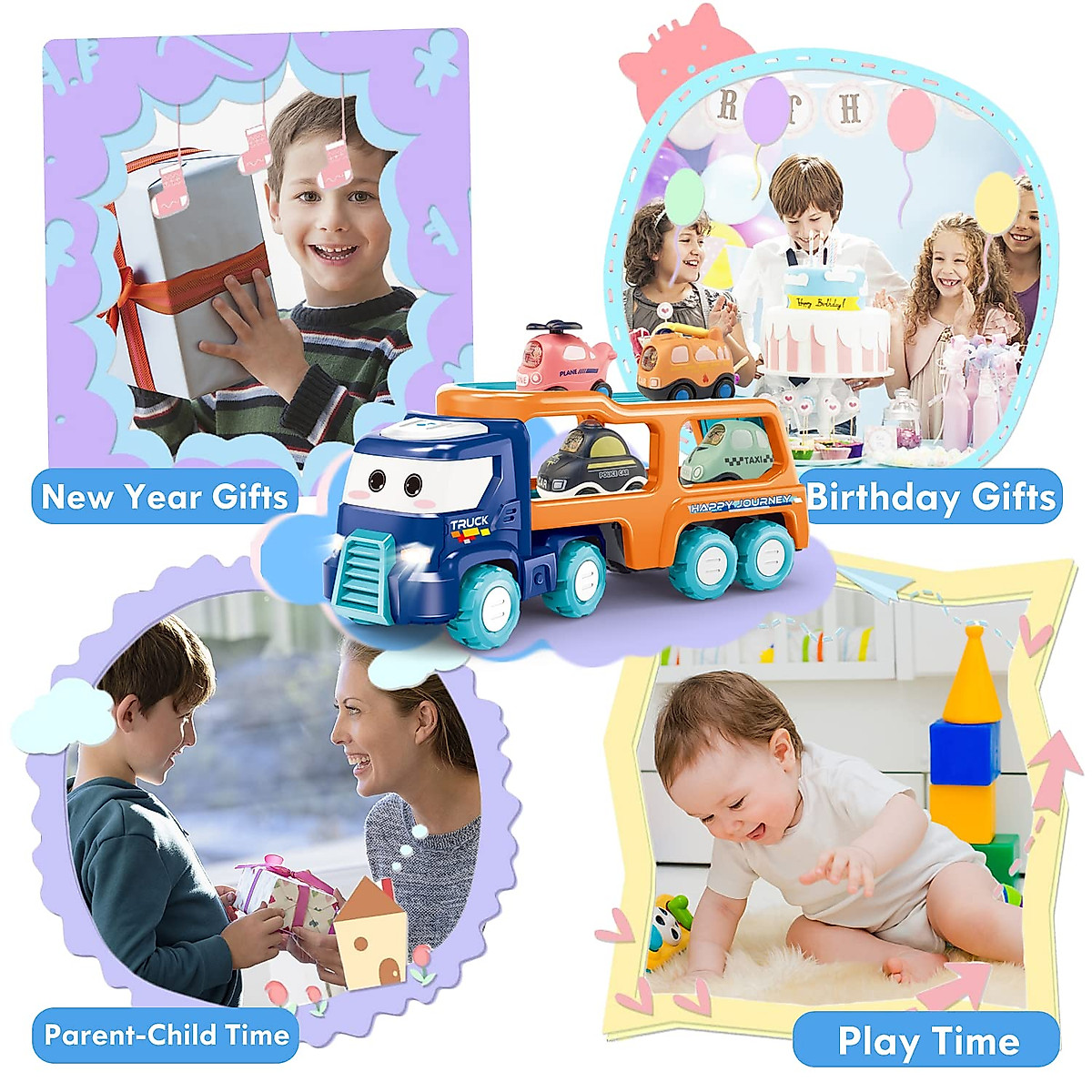 Rubikliss Toddler Toys Car for Boys, Kids Toys for 1 2 3 4 5 6 Year Old Boys, 7 in 1 Big Carrier Cartoon Trucks, Toddler Toys Age 2-4 Baby Toys 12-18 Months Birthday Gift Toddler Toys Age 1-2