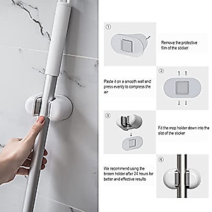 BEZOX Broom Holder, 3 PCS Wall Mount Mop Organizer Gripper, Self-adhesive Cleaning Suppliers Hanger Stands Rack for Bathroom, Kitchen, Garden, Garage Organization Storage
