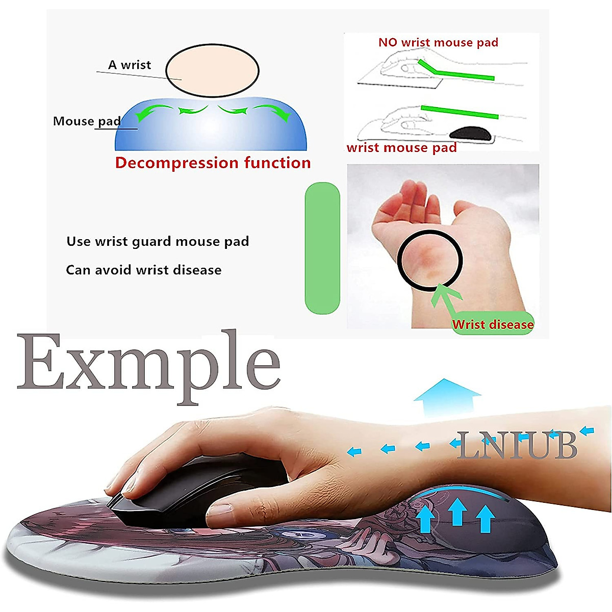 CVUWOXO Japanese Anime Girl Asada Shino 3D Mous pad, Silical Gel Oppai Mousepads with Wrist Rest Support, Relife Wrist Pain Design for Otaku's Gaming Mice Pad (Blue)