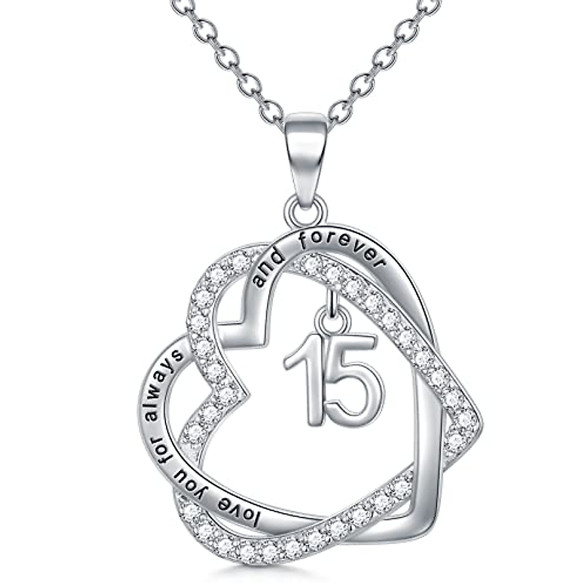 iiw 15th Birthday Gifts for Women 925 Sterling Silver Forever Love Heart Pendant Necklace Sweet 15 Necklace Anniversary Jewelry 15 Years Old Jewelry Gifts for Her