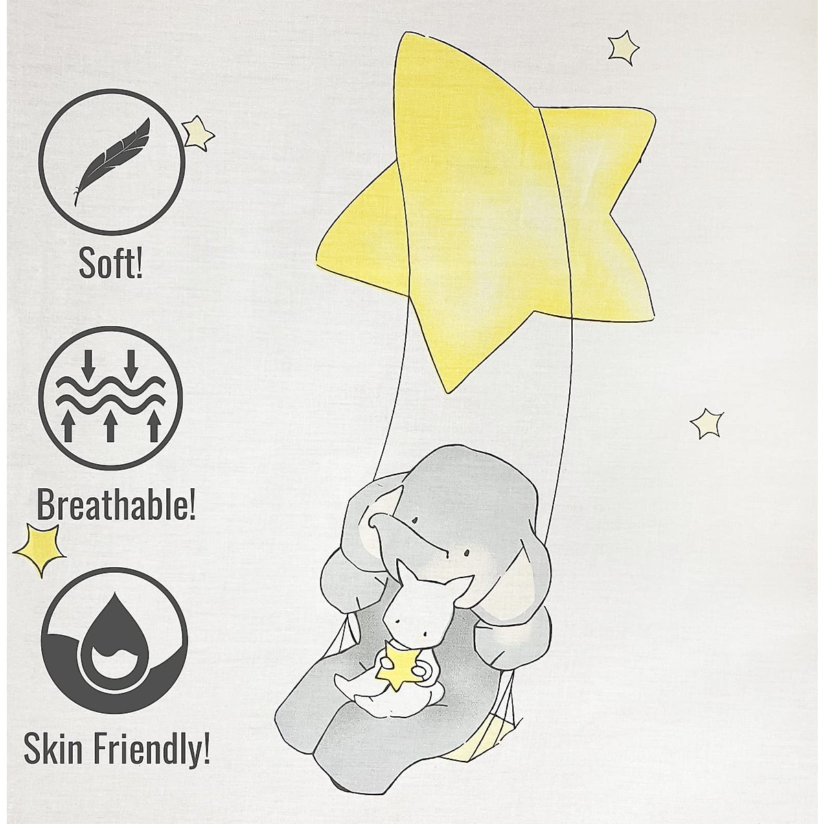 Delbree 100% Cotton Fitted Crib Sheet for Boys or Girls, Soft Baby Sheet, Standard and Toddler Mattress Cover, Elephant Stars, 28x52in, 52x28