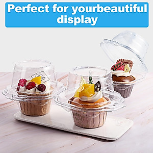 Vyndicca 100Pack Individual Cupcake Containers,Disposable Clear Plastic Cupcake Holders,Stackable Single Compartment Cupcake Carrier With Connected Airtight Deep Dome Lid for Cake Muffins,BPA Free