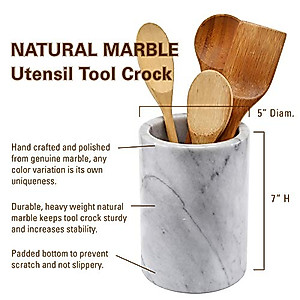 Creative Home Natural Marble Tool Crock Utensil Holder Organizer Wine Cooler, 5" Diam. x 7" H, Off-White (color may vary)