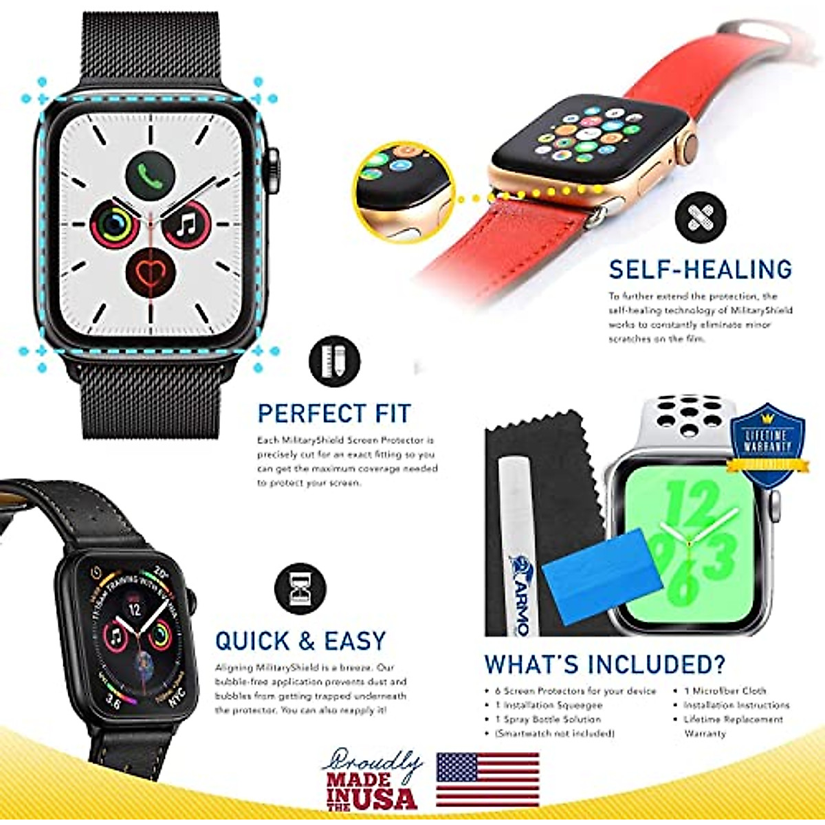 ArmorSuit [6 Pack] MilitaryShield Screen Protector Designed for Apple Watch Series 7 45mm & Series 6/SE/5/4 44mm Max Coverage Anti-Bubble HD Clear Film