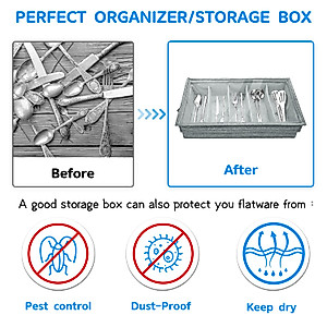Boczif Flatware Storage Case-Silverware Storage Box with Padded Dividers, 5 Compartment Utensil Storage, Silverware Holder with Handles and Removable Lid for Organizing Cutlery, Forks, Knives