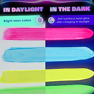 neon nights Glow-in-The-Dark Paint - Multi-Surface Acrylic Paints for Outdoor and Indoor Use on Canvas & Walls - Gifts for Artists - Phosphorescent - Stocking Stuffers for Boys and Girls