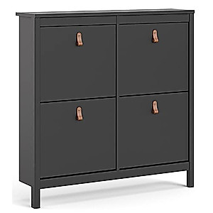 Pemberly Row 4 Drawer Shoe Cabinet, 16-Pair Shoe Rack Storage Organizer in Black Matte