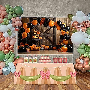 MOONDECO Photography Backdrop 7x5ft Halloween Arch Balloon Jack O Lantern Wood Party Background Kids Candle Light Fire Fly Photo Booth Decorations