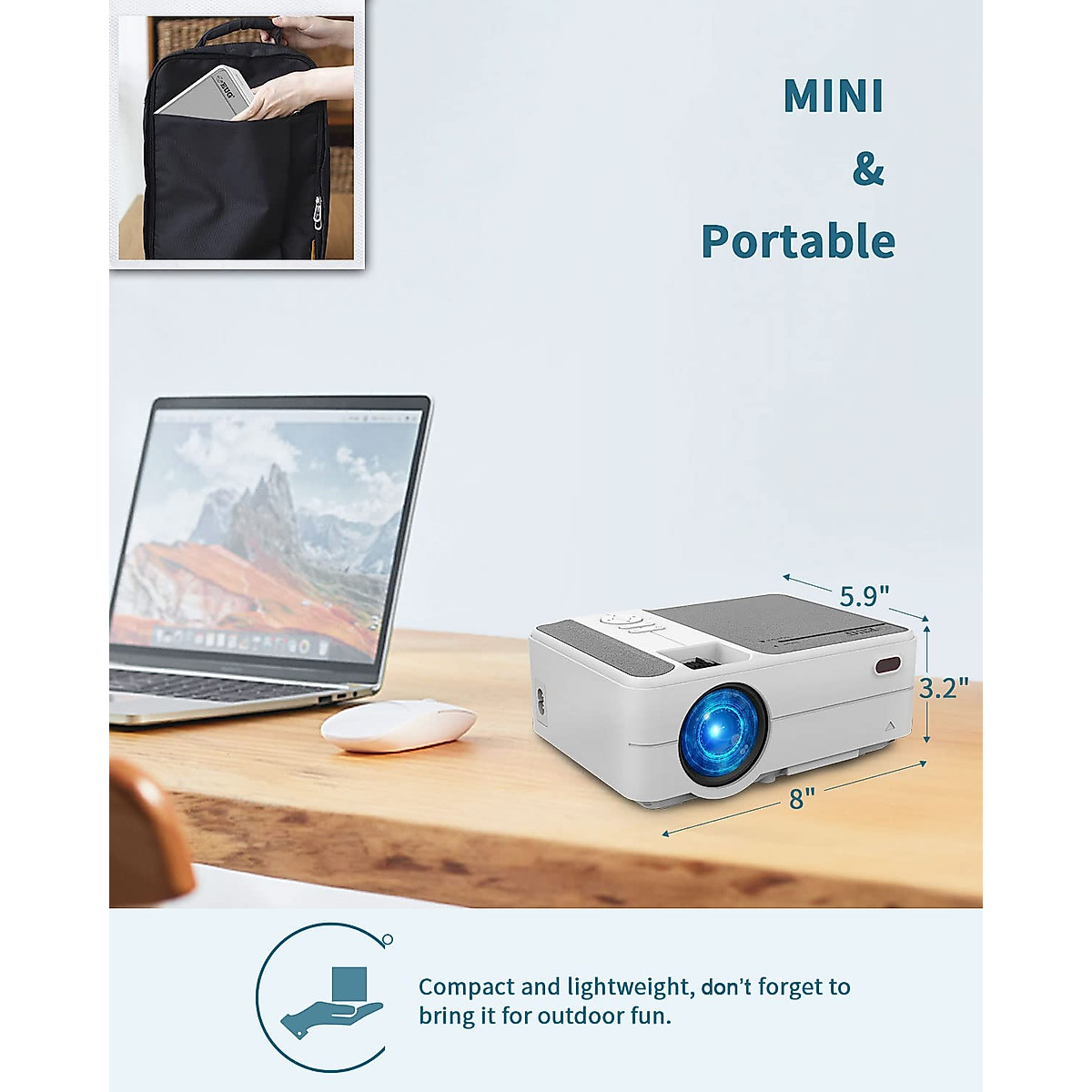 Mini 1080p Projector with WiFi and Bluetooth Outdoor, Portable Home Theater Full HD Bedroom Projector Wireless Sync for iPhone/Android, TV Projectors with Apps Netflix Android OS, HDMI AV USB Port