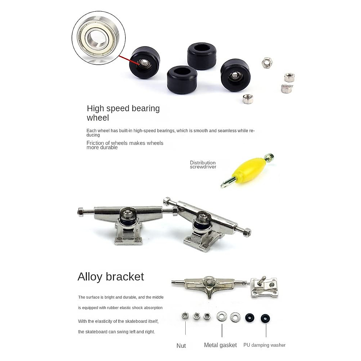 Maple Wooden Finger Skateboard, Professional Fingerboards Wheels with Bearings, Mini Fingerboard Finger Toy for Adults and Kids (AA6)